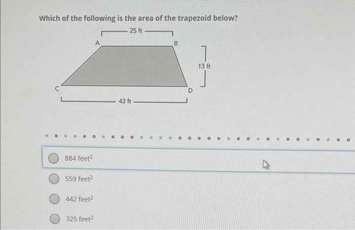Solved Which of the following is the area of the trapezoid | Chegg.com