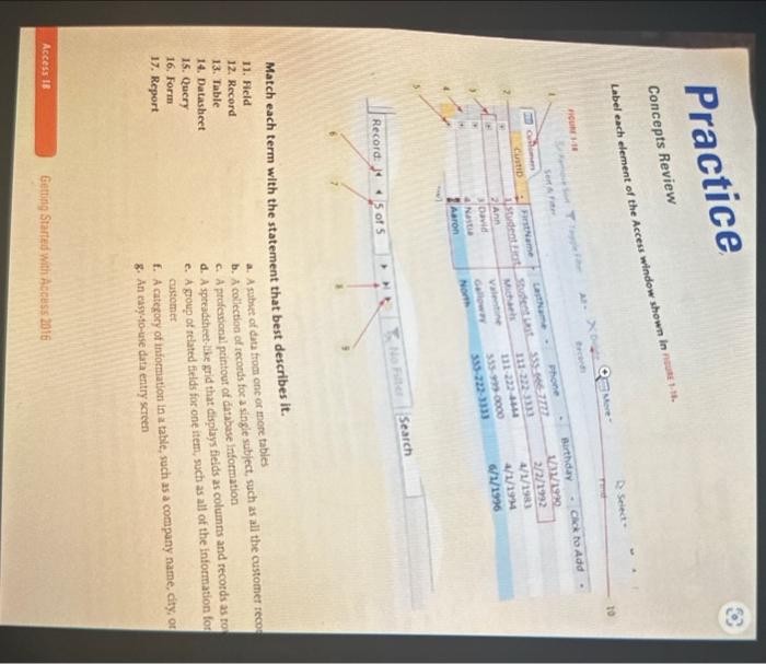 Solved Concepts Review Label each element of the Access | Chegg.com