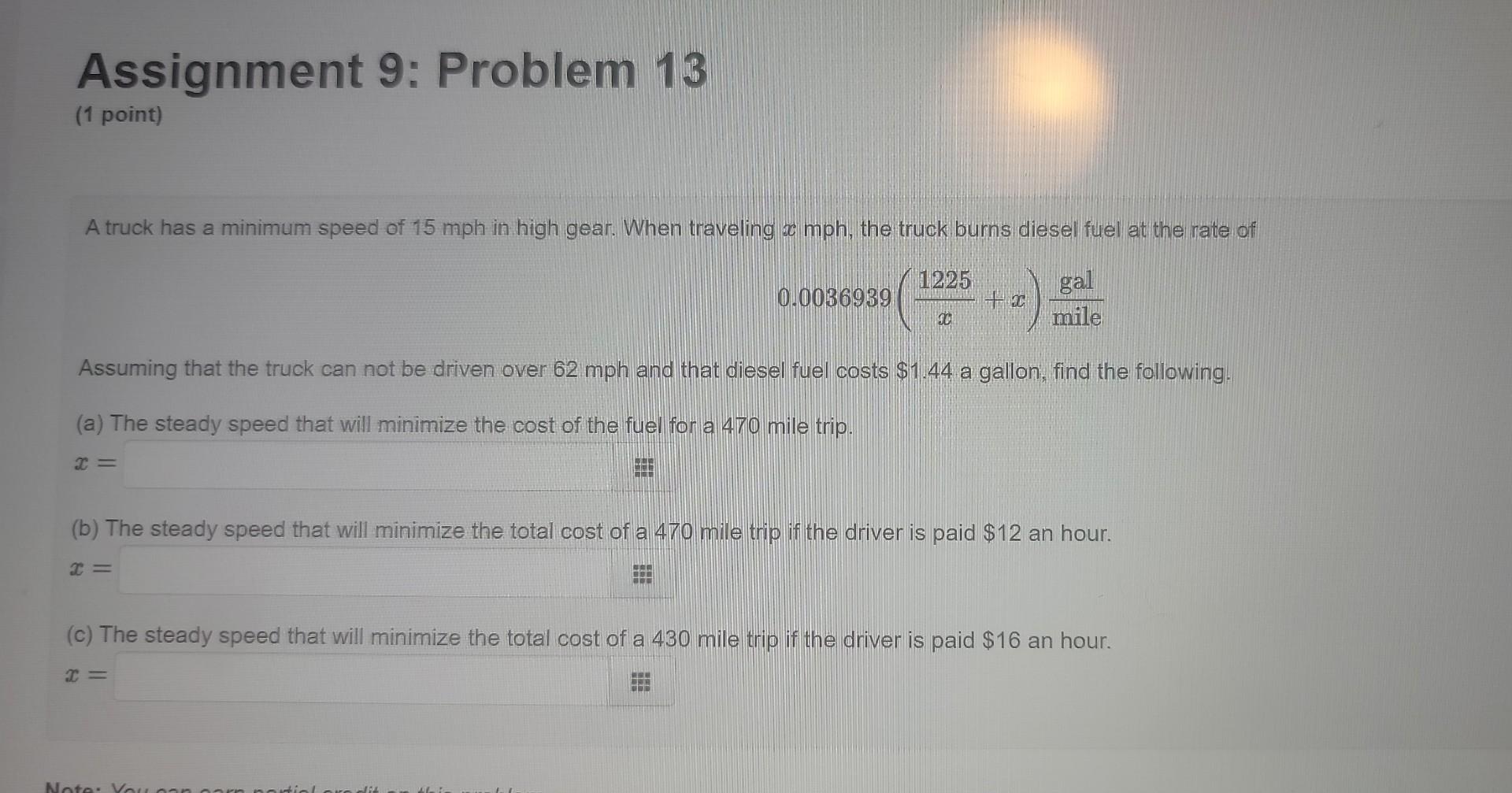 Solved Assignment 9: Problem 13 (1 point) A truck has a | Chegg.com