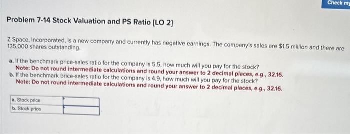 Solved Problem 7-14 Stock Valuation and PS Ratio [LO 2] Z | Chegg.com