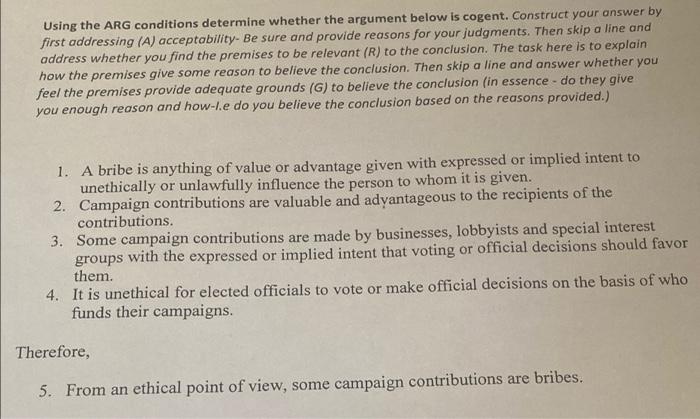 Using the ARG conditions determine whether the | Chegg.com