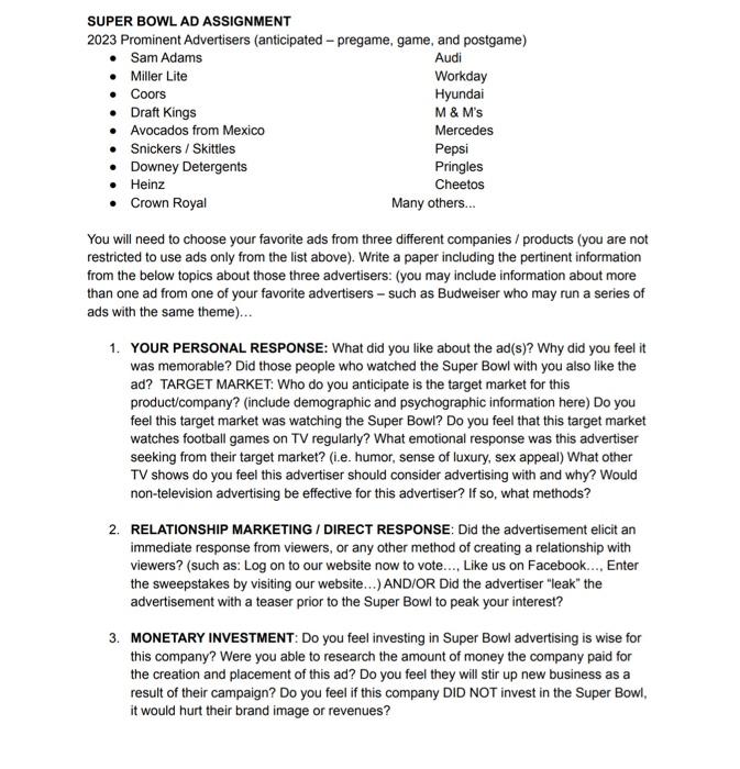 You will need to choose your favorite ads from three | Chegg.com