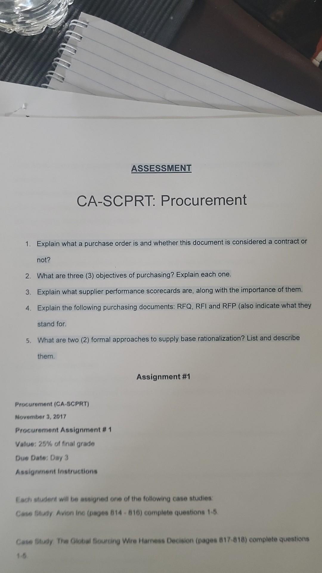 Solved CA-SCPRT: Procurement 1. Explain what a purchase | Chegg.com