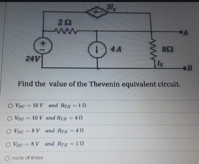 Solved Find the value of the Thevenin equivalent | Chegg.com