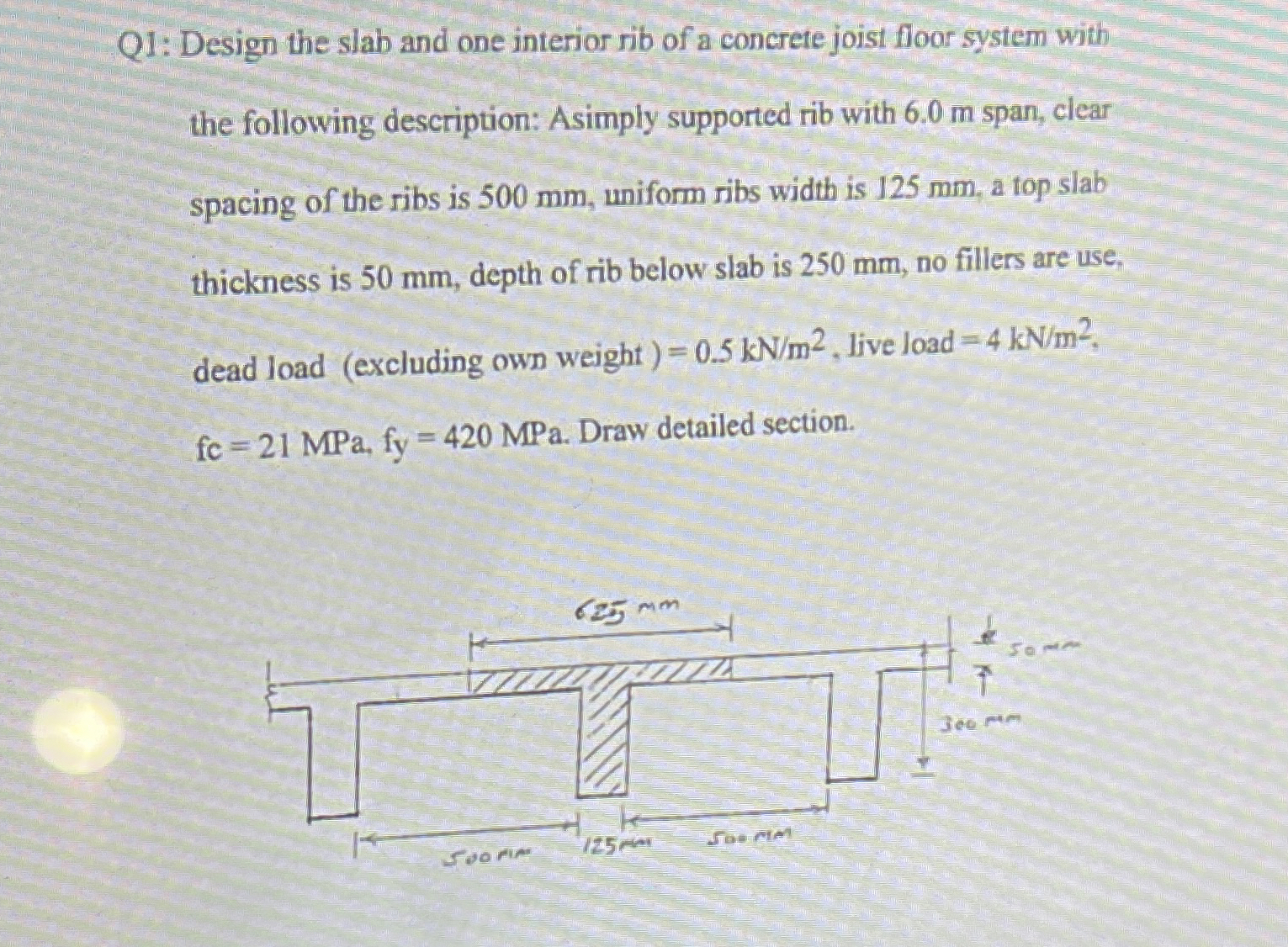 Solved Q1: Design the slab and one interior rib of a | Chegg.com
