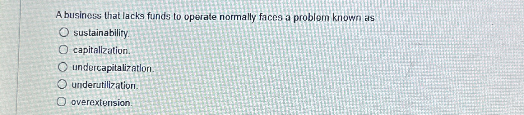 Solved A business that lacks funds to operate normally faces | Chegg.com
