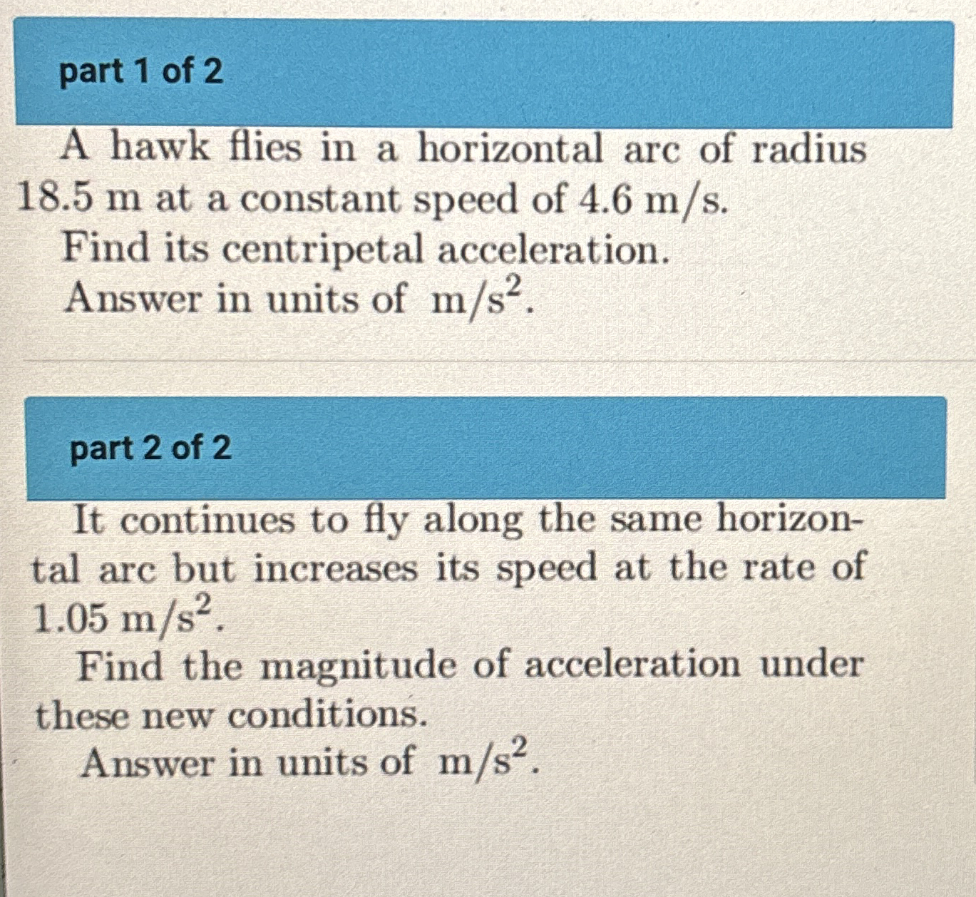 Solved part 1 ﻿of 2A hawk flies in a horizontal arc of | Chegg.com