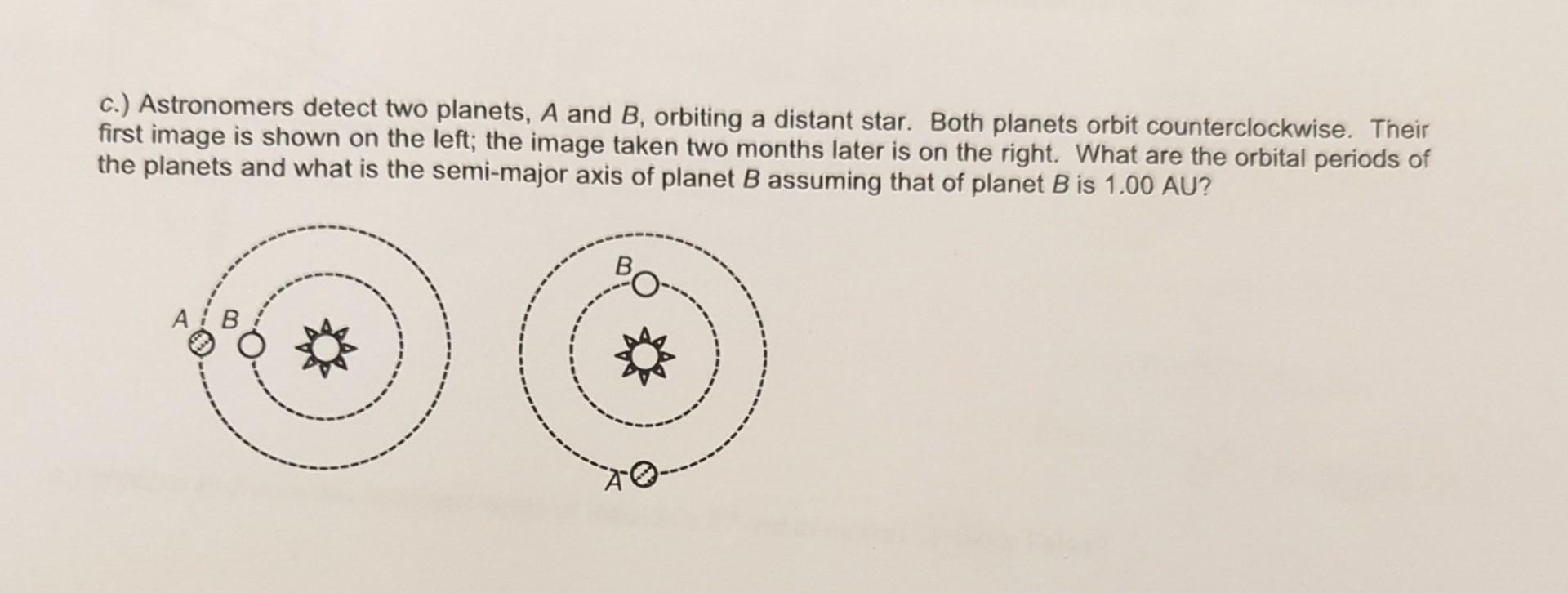 Solved c.) Astronomers detect two planets, A and B, orbiting | Chegg.com