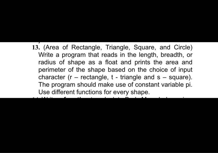 Solved 13. (Area of Rectangle, Triangle, Square, and Circle) | Chegg.com