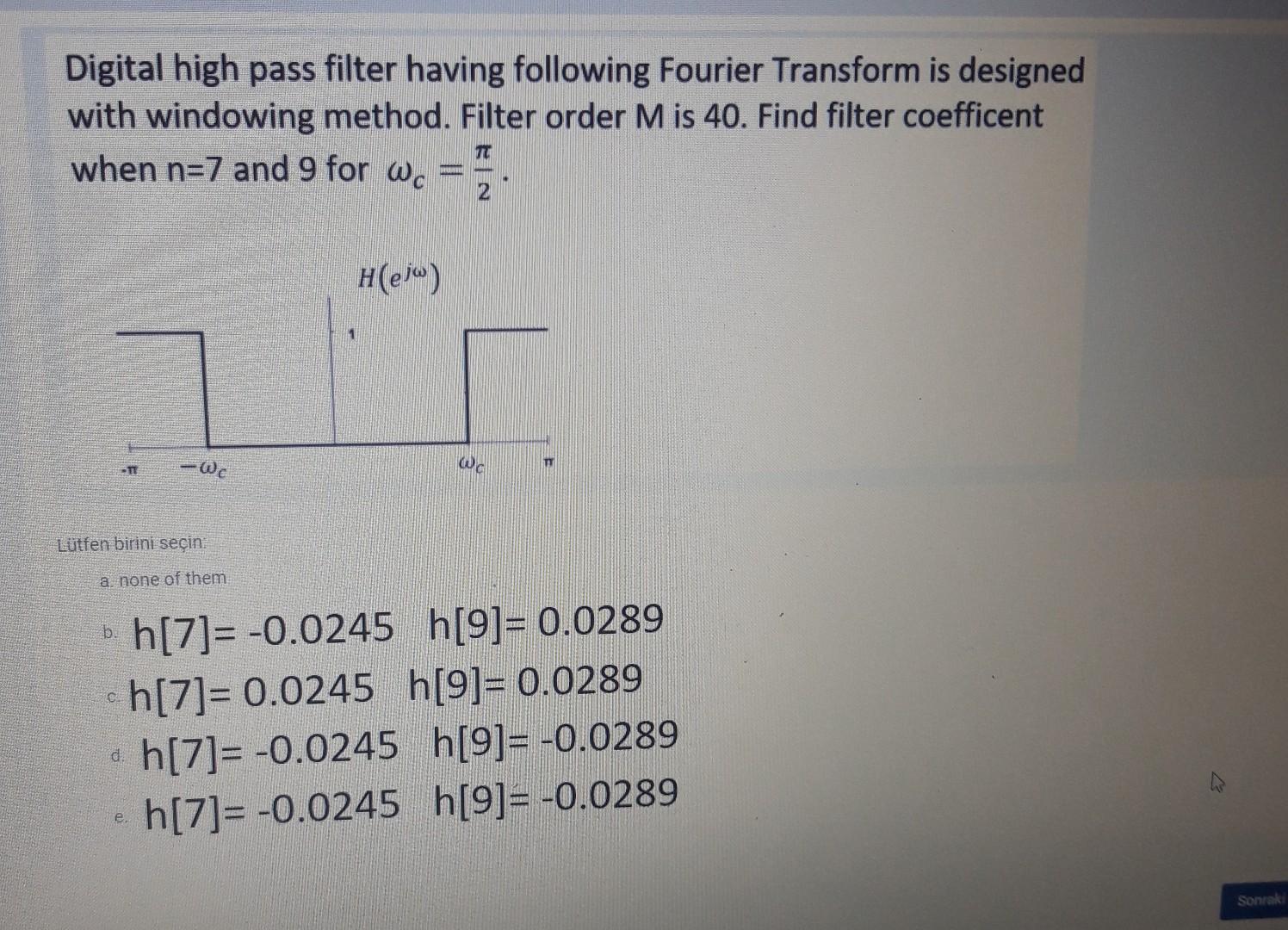 Solved Digital high pass filter having following Fourier | Chegg.com