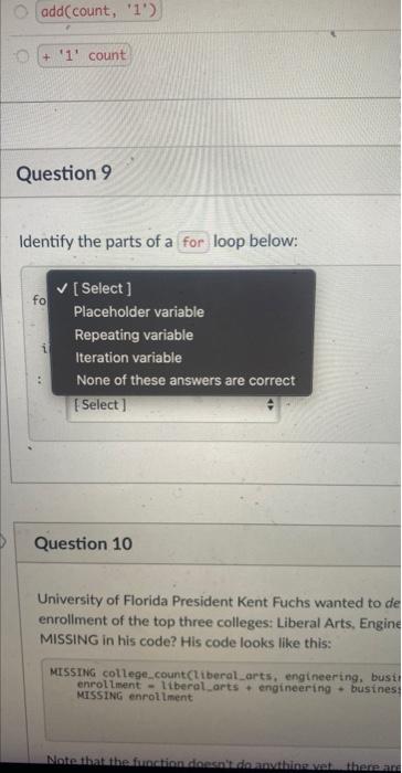 Solved Identify the parts of a loop below: for in Question | Chegg.com