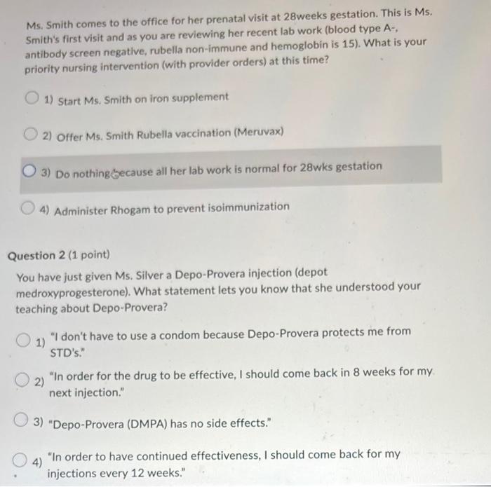 Solved Ms. Smith comes to the office for her prenatal visit | Chegg.com