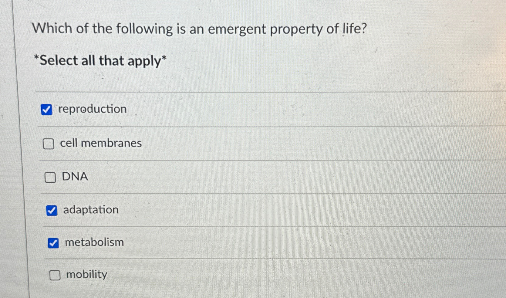 Solved Which of the following is an emergent property of | Chegg.com