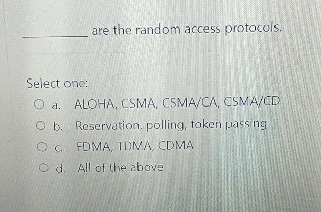 Solved Are The Random Access Protocolsselect Onea ﻿aloha 