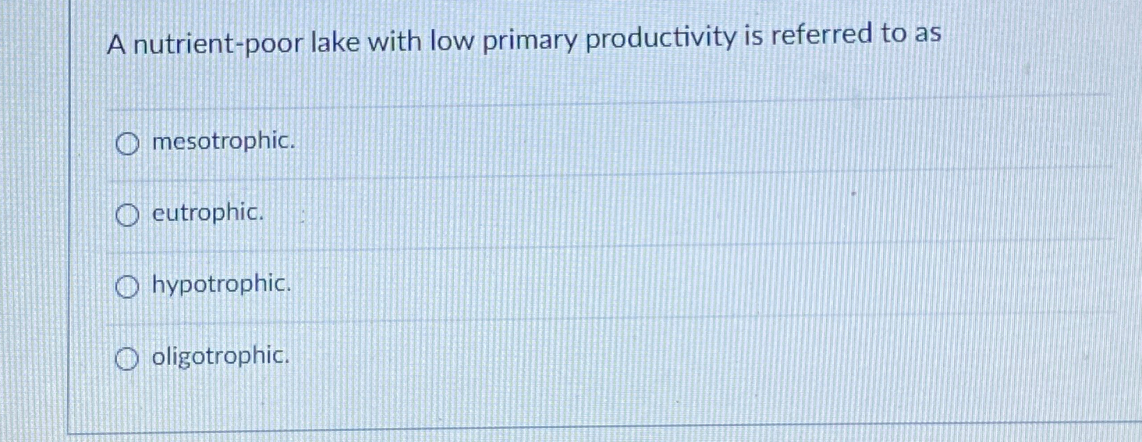 Solved A nutrient-poor lake with low primary productivity is | Chegg.com