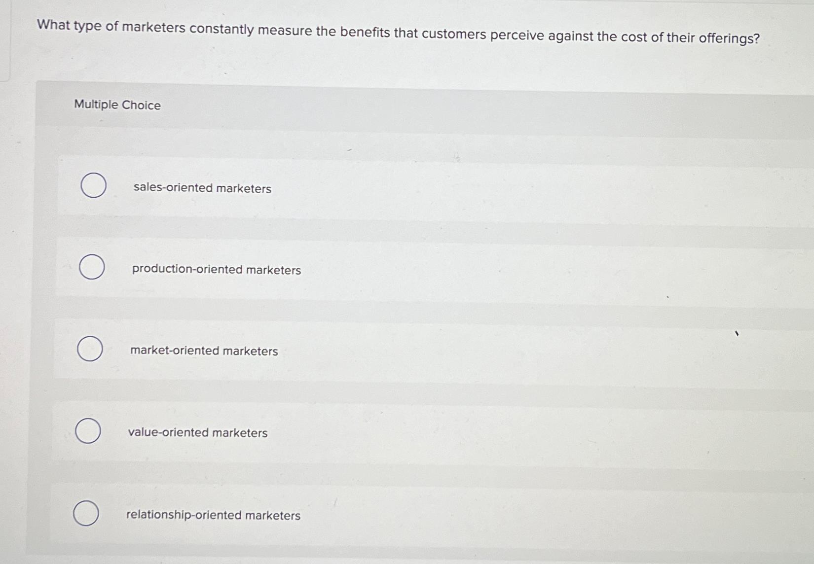 Solved What type of marketers constantly measure the | Chegg.com