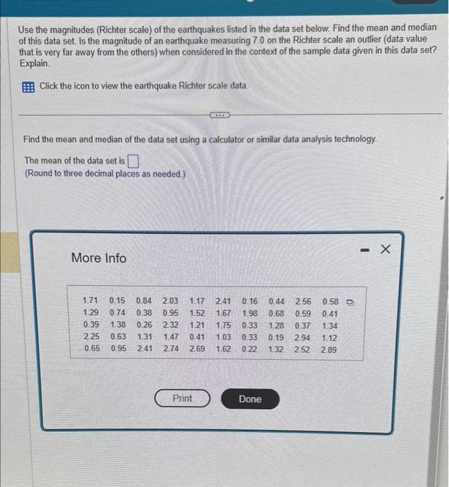 Solved Use the magnitudes (Richter scale) of the earthquakes | Chegg.com