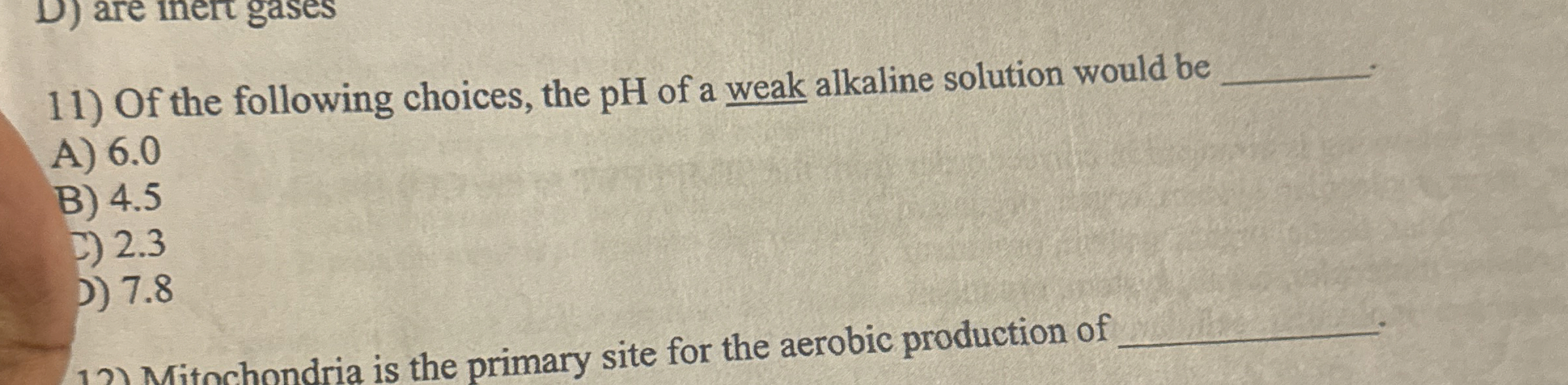 Solved Of the following choices, the pH of a weak alkaline | Chegg.com