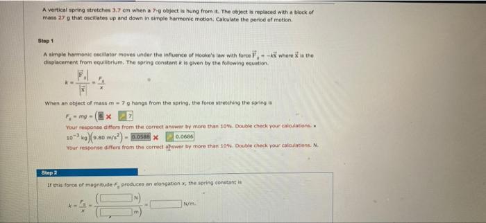 A vertical spring stretches 3.7 cm when a 7-9 object | Chegg.com