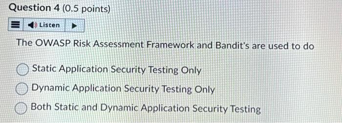 Solved The OWASP Risk Assessment Framework and Bandit's are | Chegg.com