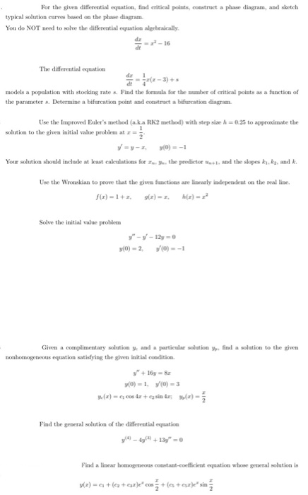 Solved For the given differential equation, find critical | Chegg.com