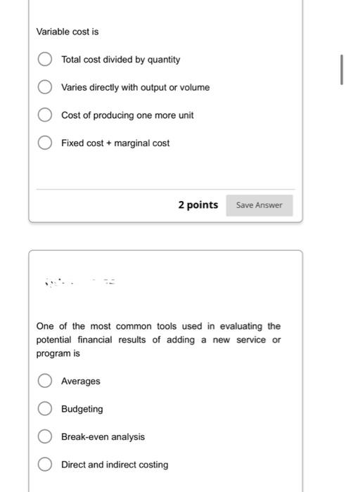 Solved Variable cost is Total cost divided by quantity | Chegg.com