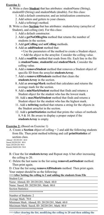 Solved Exercise 1: A. Write a class Student that has | Chegg.com