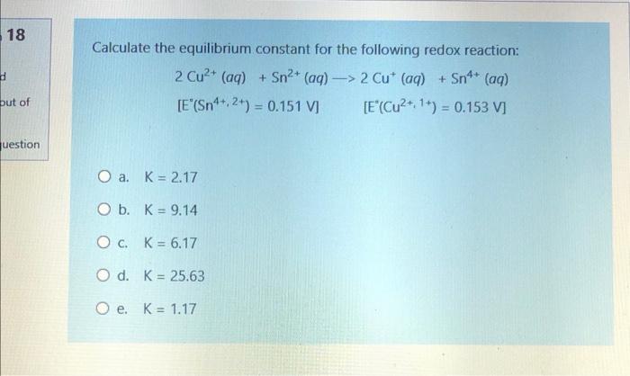 Solved 18 d Calculate the equilibrium constant for the | Chegg.com