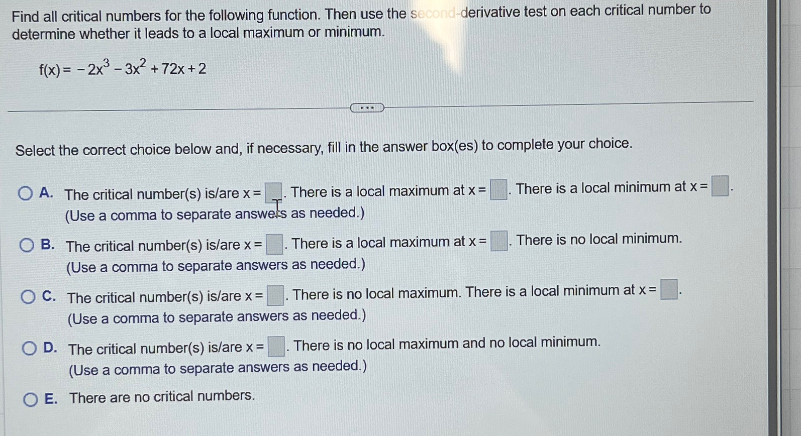 Solved Find all critical numbers for the following function. | Chegg.com