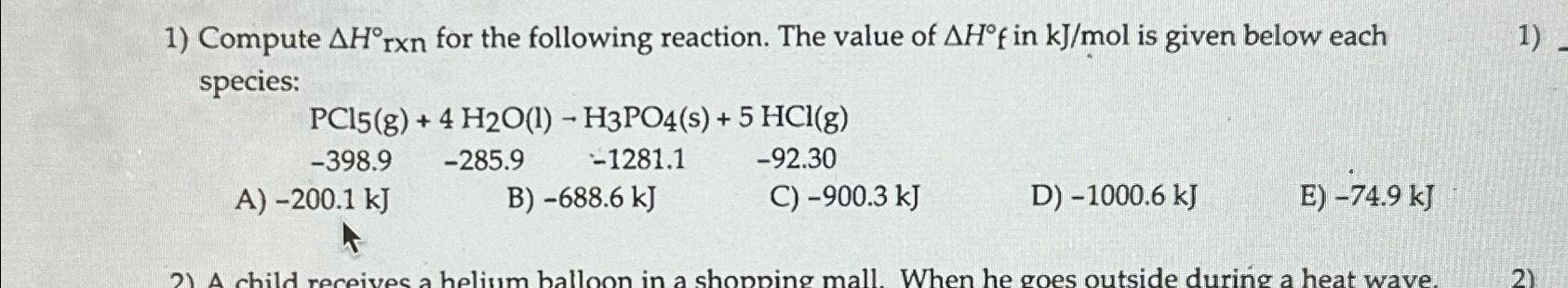 Solved Compute ΔH° ﻿rxn for the following reaction. The | Chegg.com