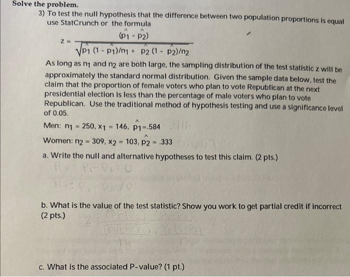 Solved solve the problem. 3) To test the null hypothesis | Chegg.com