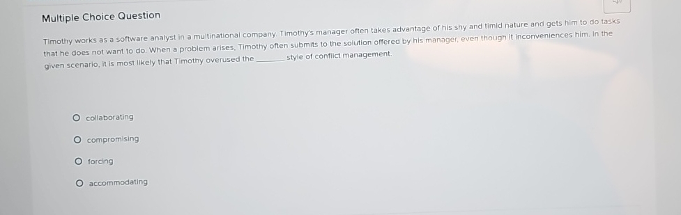Solved Multiple Choice QuestionTimothy works as a software | Chegg.com