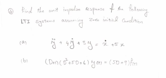 Solved (4) Find the unit impulse response of the following | Chegg.com