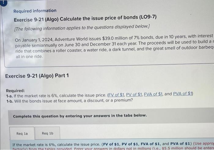 Required information Exercise 9-21 (Algo) Calculate | Chegg.com