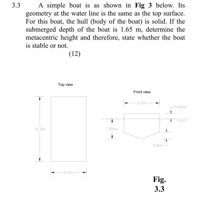Solved 3.3 A simple boat is as shown in Fig 3 below. Its | Chegg.com