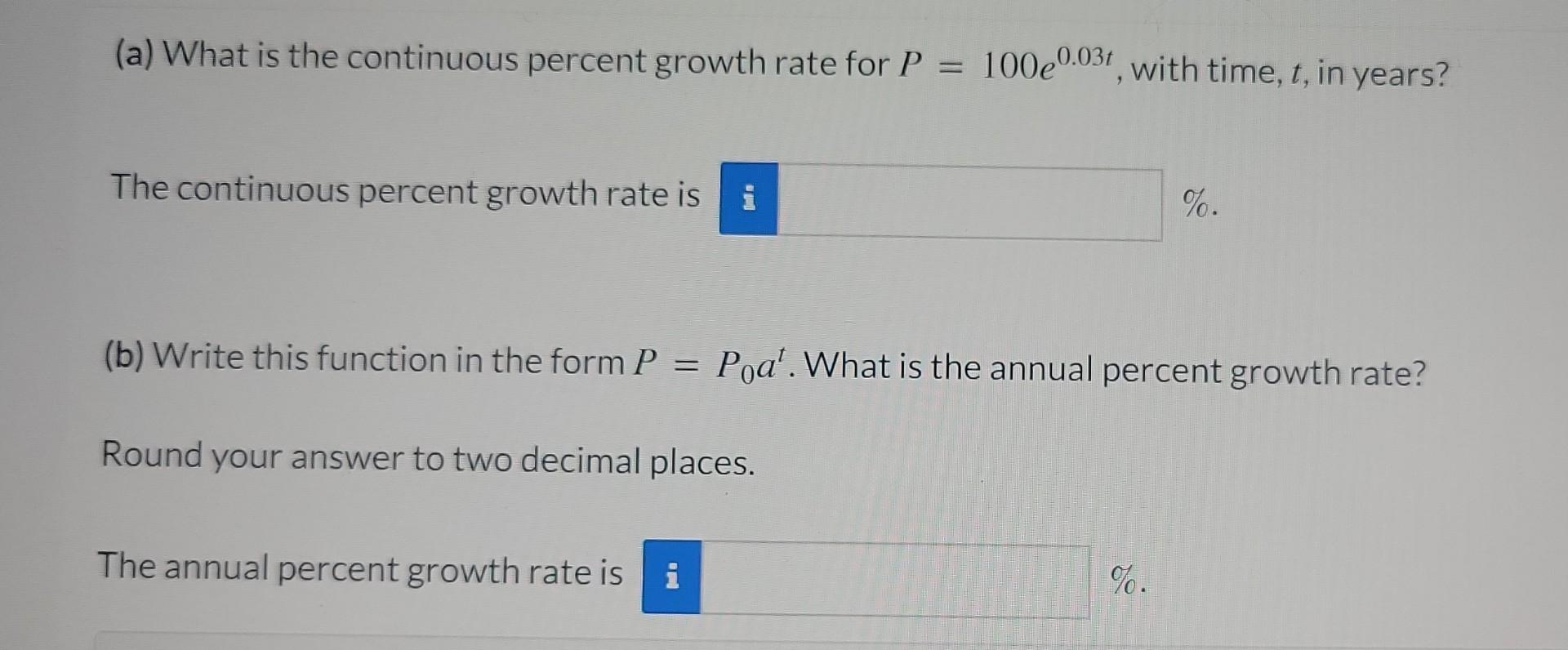 Solved (a) What is the continuous percent growth rate for P | Chegg.com