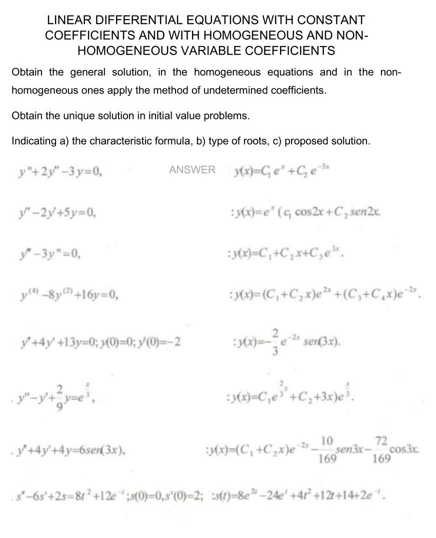 Solved LINEAR DIFFERENTIAL EQUATIONS WITH CONSTANT | Chegg.com