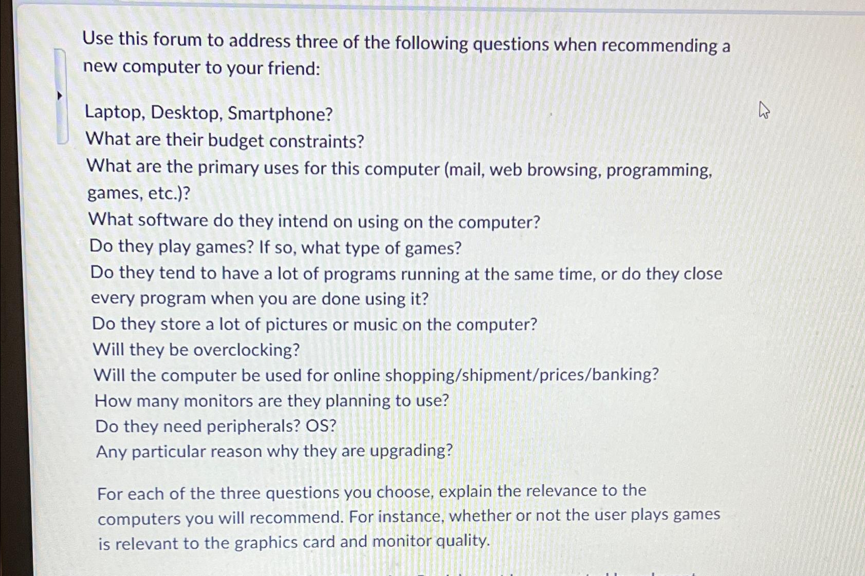 Solved Use this forum to address three of the following | Chegg.com