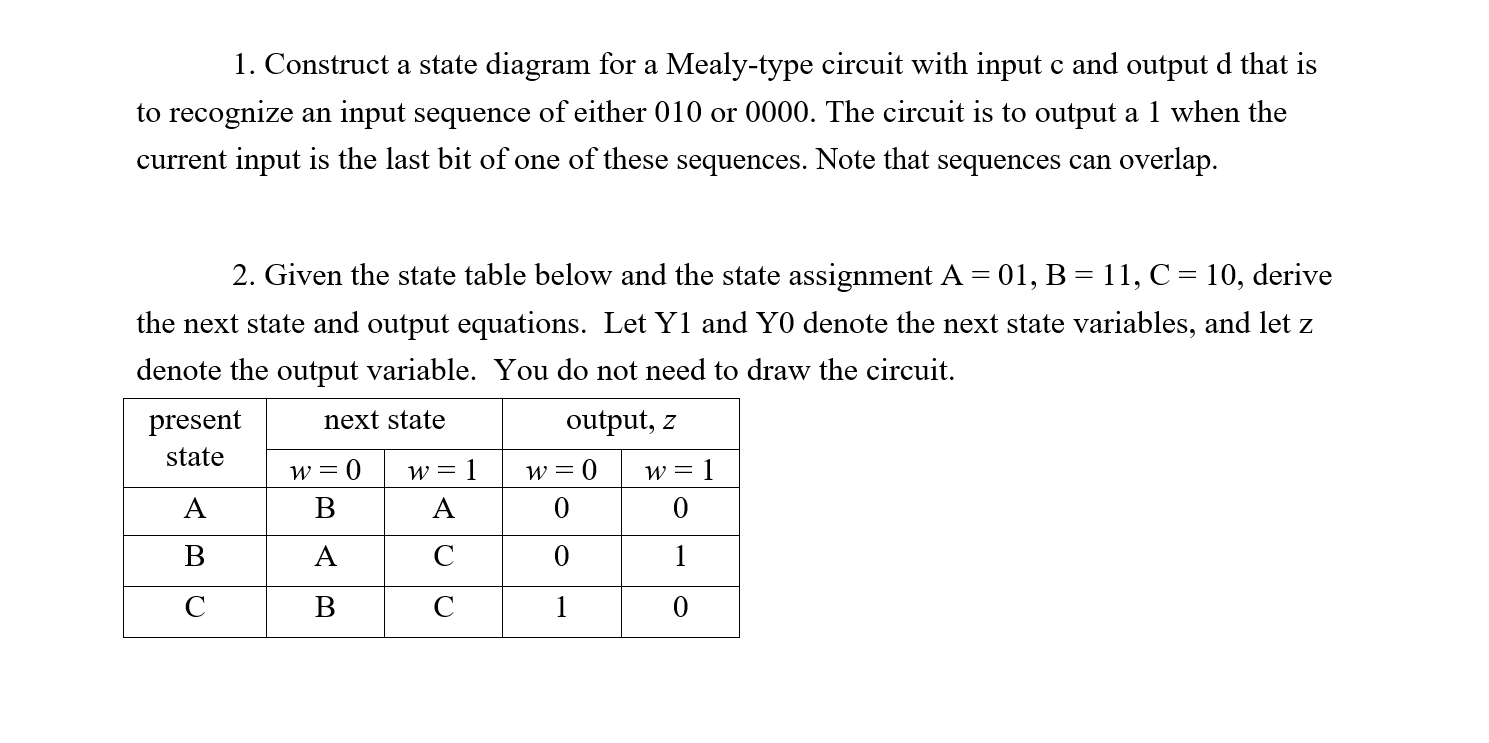 Solved Construct a state diagram for a Mealy-type circuit | Chegg.com