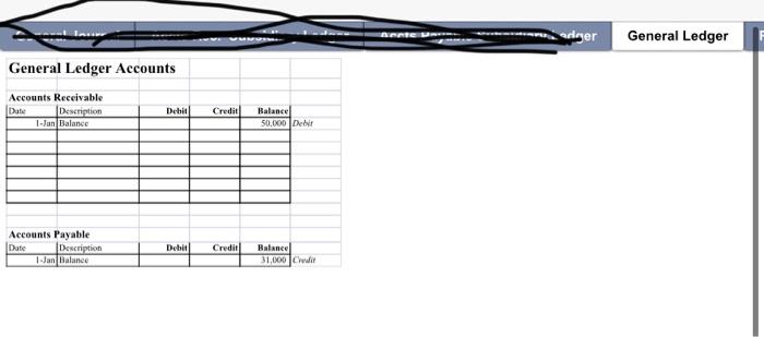 General Ledger Accounts Excel Subsidiary Ledger | Chegg.com