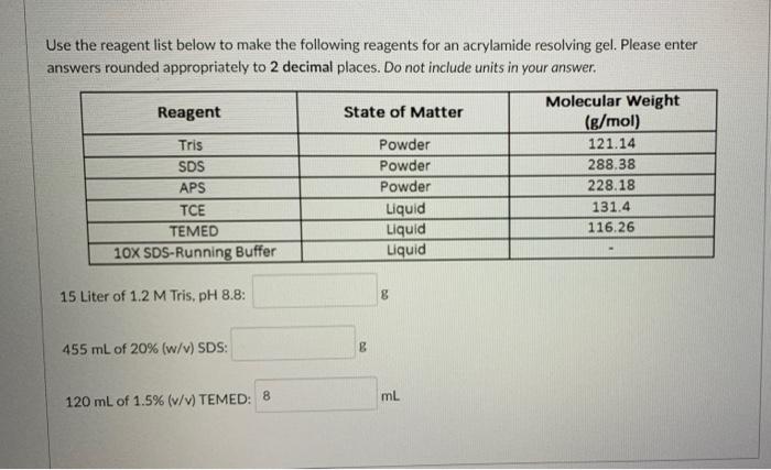 Solved Use the reagent list below to make the following | Chegg.com