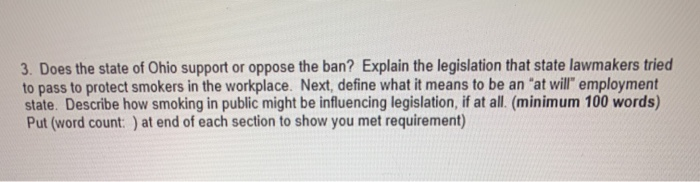 Solved 3. Does the state of Ohio support or oppose the ban? | Chegg.com