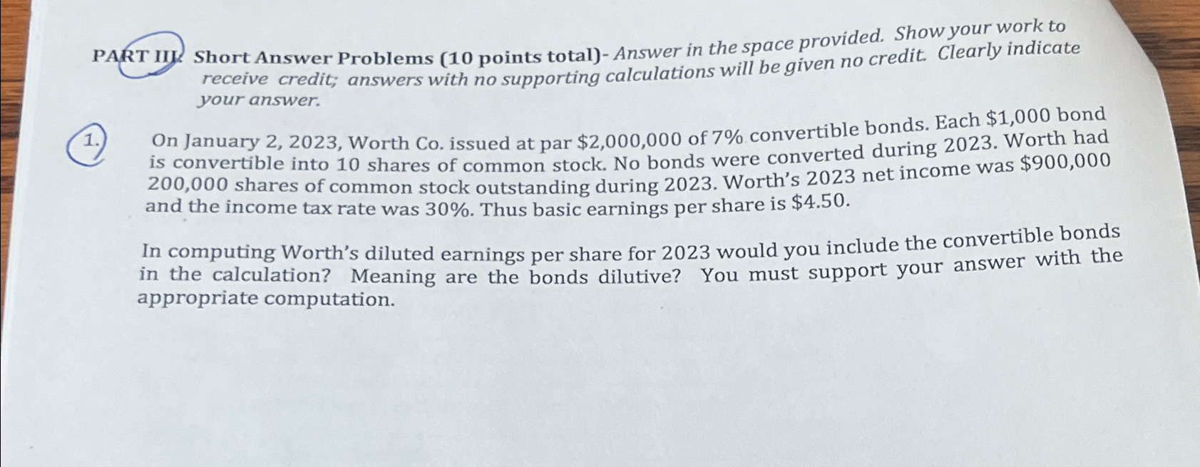 Solved PART II. ﻿Short Answer Problems (10 ﻿points total)- | Chegg.com