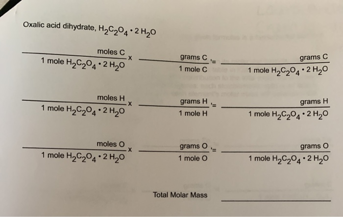 Solved Oxalic acid dihydrate, H2C204.2H20 moles C х 1 mole | Chegg.com