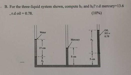 Solved B. For the three-liquid system shown, compute h, and | Chegg.com