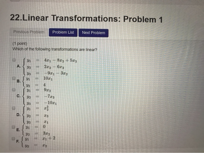 Solved 22.Linear Transformations: Problem 1 Previous Problem | Chegg.com
