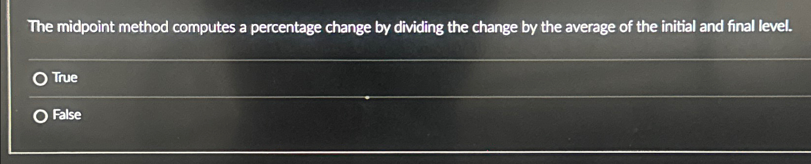 Solved The midpoint method computes a percentage change by | Chegg.com