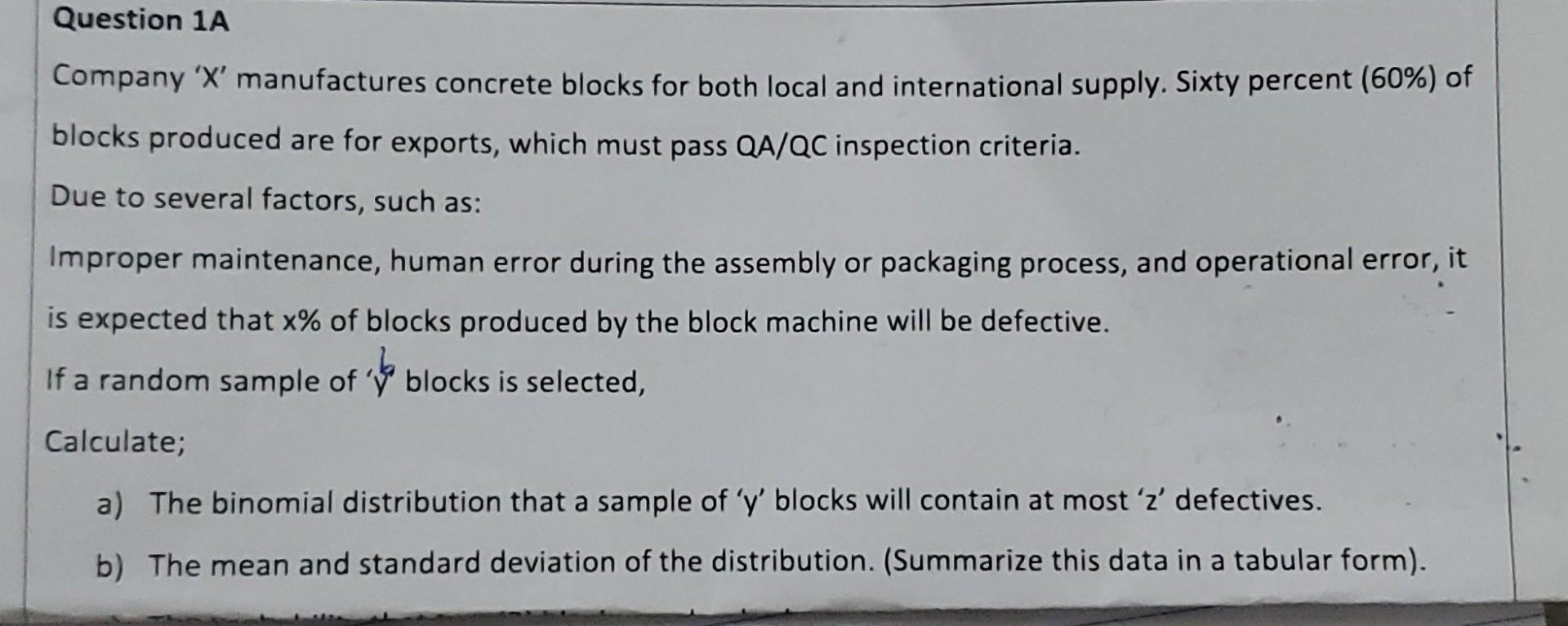 Solved defective blocks (x %) : 11 sample (y) : 6 # of | Chegg.com