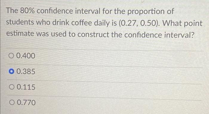 Solved The 80% confidence interval for the proportion of | Chegg.com