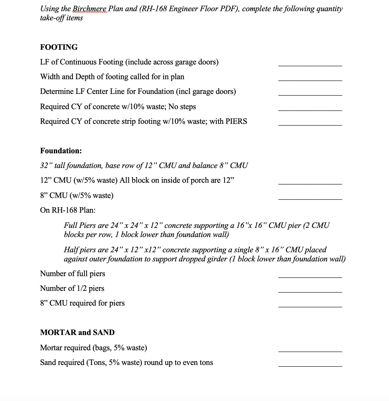 Using the Birchmere Plan and (RH-168 ﻿Engineer Floor | Chegg.com